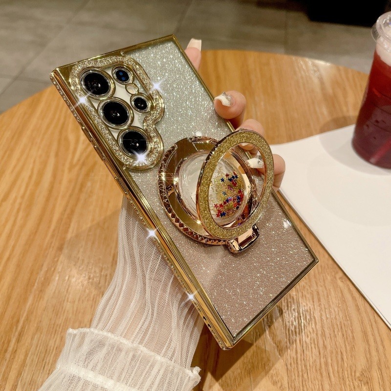 SAMSUNG หรูหราelectroplated Gitter Rhinestone Quicksandแหวนวงเล ็ บโทร ...