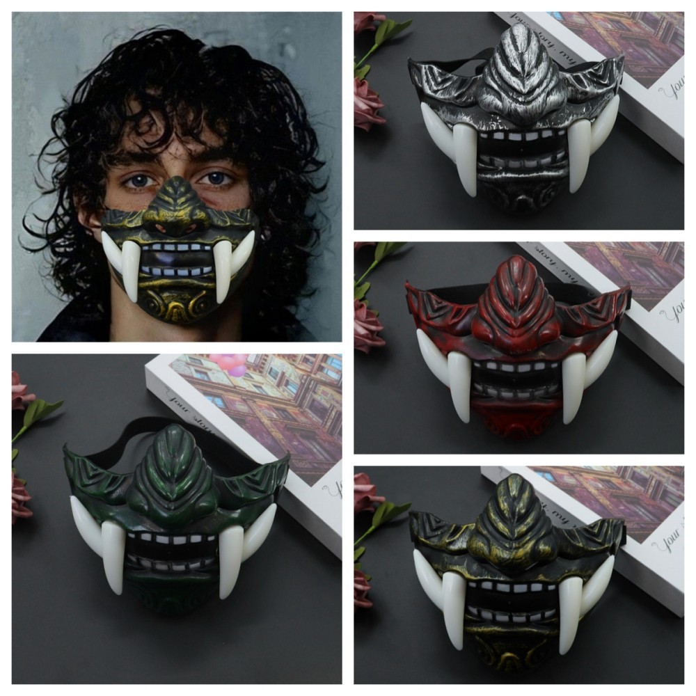 ฮาโลวีนคอสเพลย์หน้ากากญี่ปุ่นหน้ากากครึ่งหน้าสยองขวัญ Ghost Face Fang ...