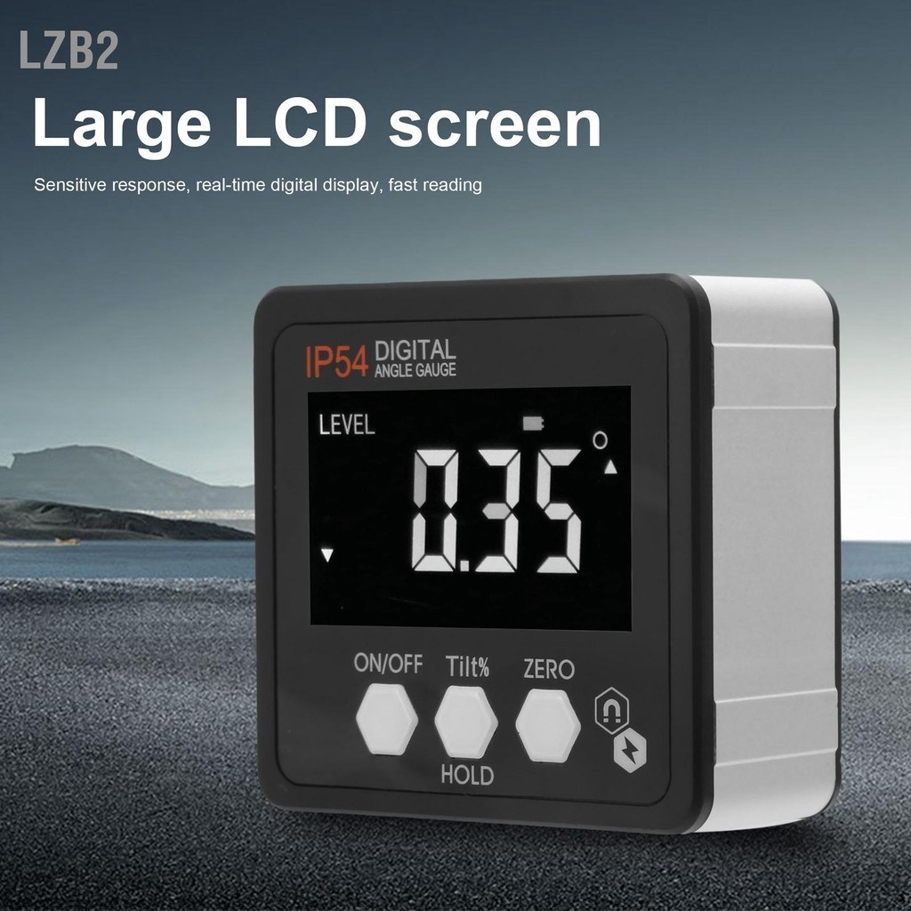 LZB2 เกจวัดมุมดิจิตอล ไม้โปรแทรคเตอร์ LCD Inclinometer กล่องเอียง 4x90° IP54 สีขาวบนพื้นดำ ...