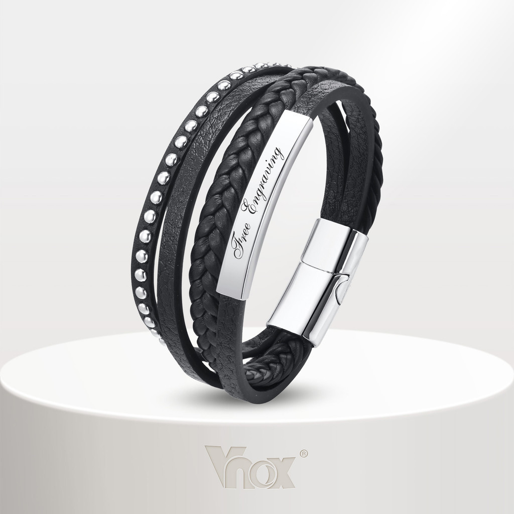 VNOX วีน็อกซ์ สีดําหนัง ปู่ สี่ชั้นสร้อยข้อมือ,ชื่อส่วนบุคคล รหัส ...