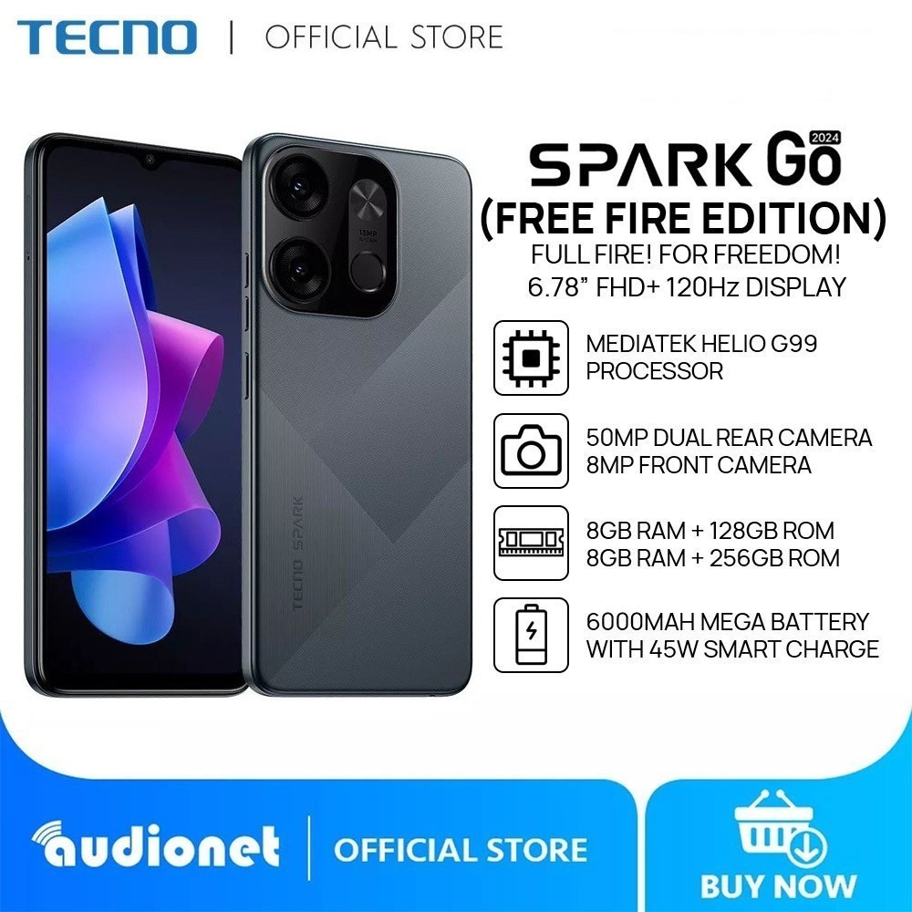 Tecno Spark Go ( 8GB RAM + 128GB ROM | 4GB RAM + 128GB ROM ) - Octa-Core - 16MP Clear Rear ...