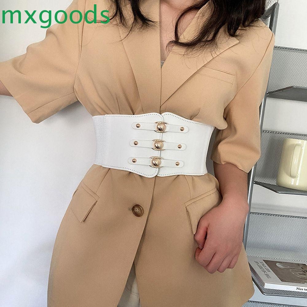 Mxgoods หนัง PU Cummerbund เกาหลี Vintage โลหะหัวเข็มขัดรัดตัวสายรัดเอวยางยืด | Shopee Thailand