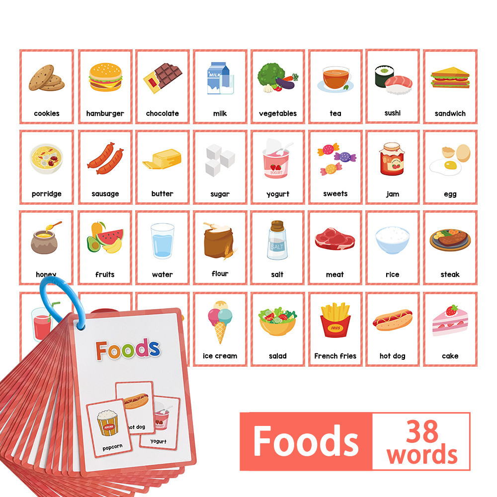 Food English Words Flashcards สมุดการ์ดคำศัพท์ภาษาอังกฤษ การ์ดภาษา ...