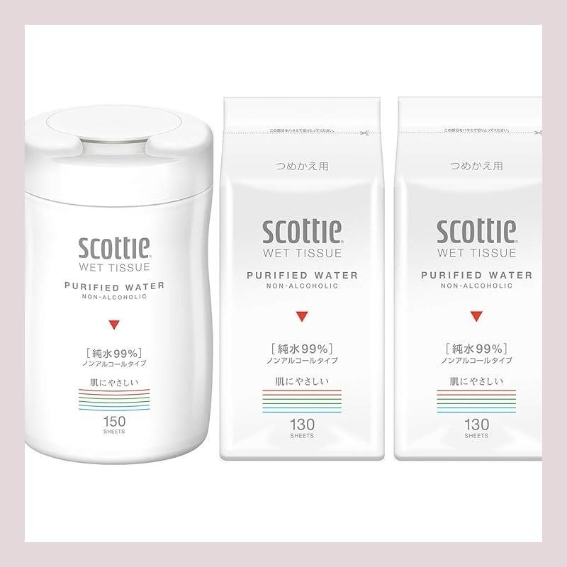 Scotty Wet Tissue Pure Water Type 150 Sheets + Refill 130 Sheets x 2 ...