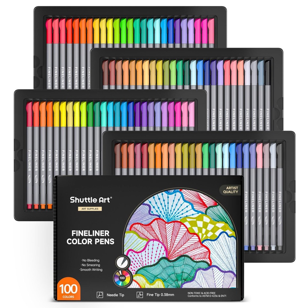 Shuttle Art Water-based Pen 100 Color Set, Extra Fine Line Pen 0.4mm ...