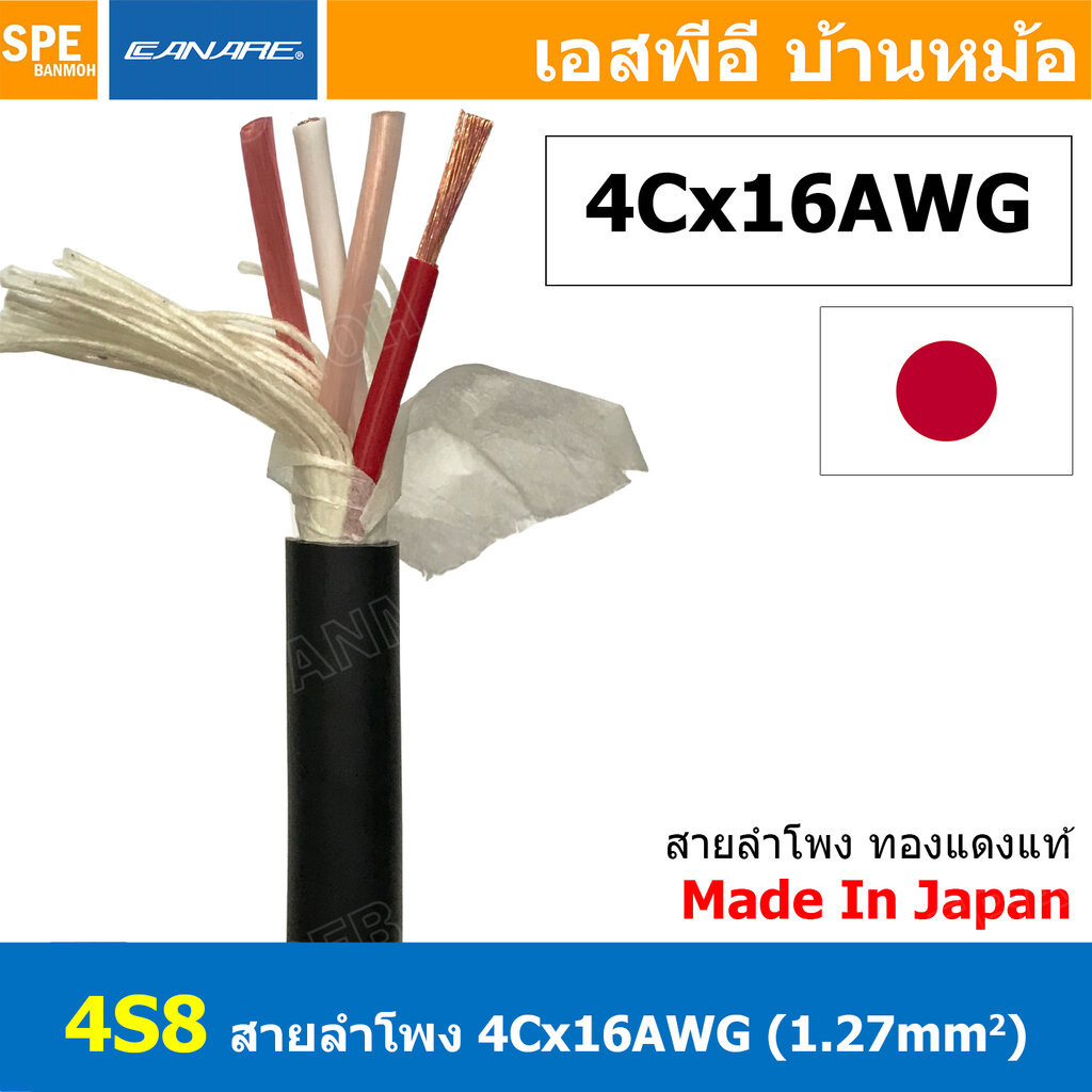 [ 1เมตร ] สายลำโพง คานาเร่ สายลำโพง Canare 4S8 Star Quad Speaker Cable Made in Japan รุ่น 4S8 ...