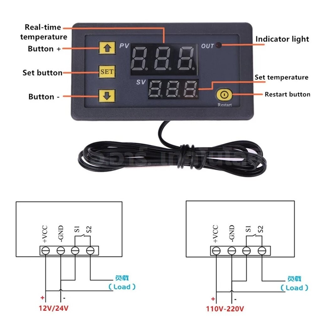 W3230 5V/12V/24VDC 220VAC เครื่องควบคุมอุณหภูมิ Digital Temperature Controller Thermostat Switch ...