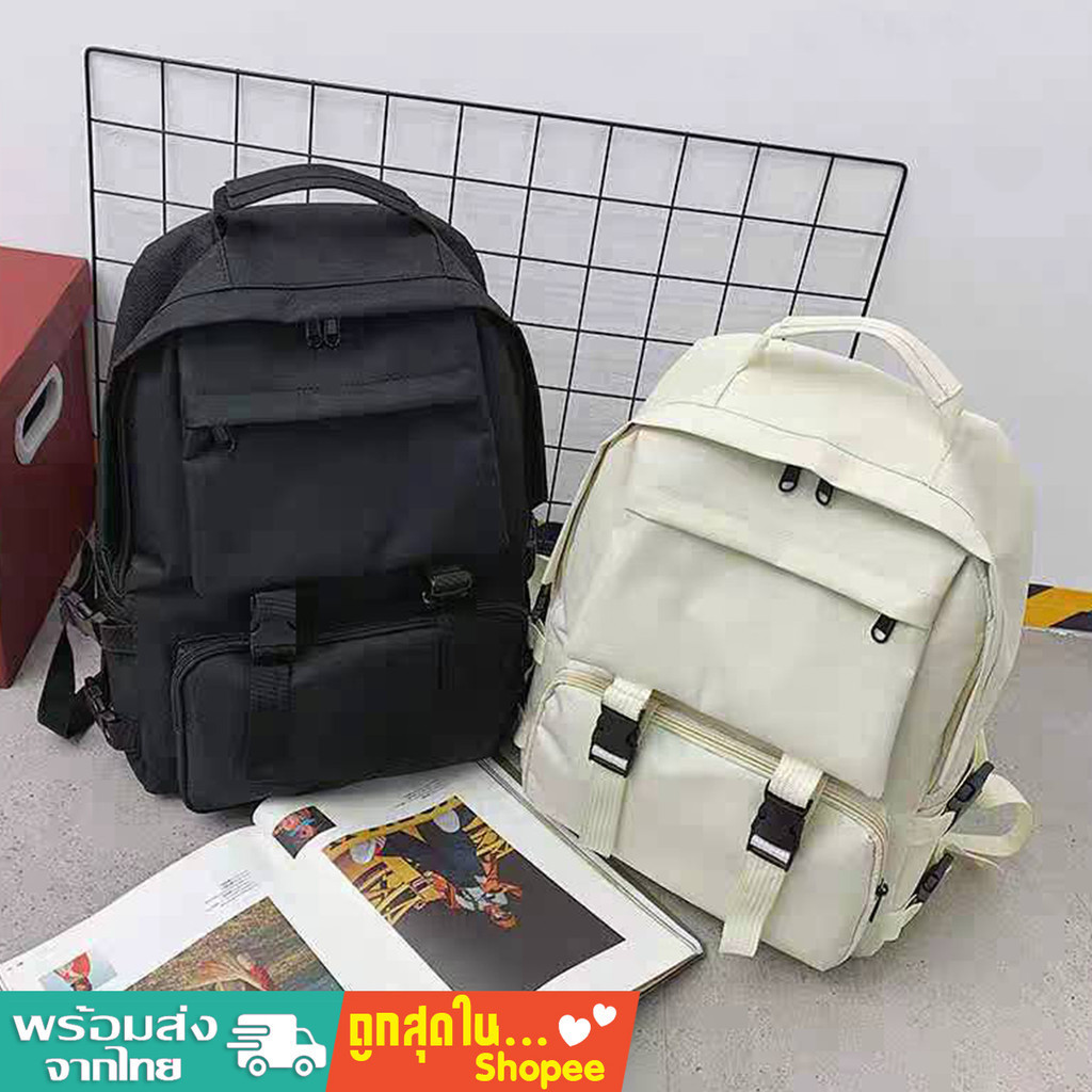 tokyosellected (T2054) กระเป๋าเป้สะพายหลังใบใหญ่ สีพื้นมี 2 สีช่องใส่ ...