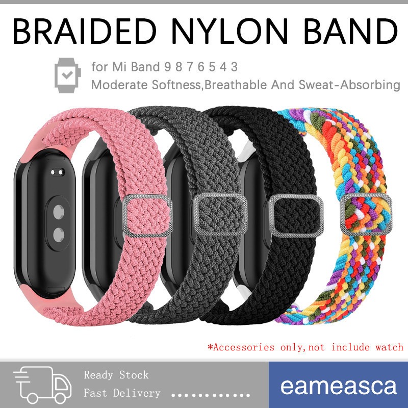 สายไนลอนกีฬา for Mi Band 9 8 NFC เทปถักยืดหยุ่น for Smartwatch Xiaomi Mi Band 7 6 5 4 3 อุปกรณ์ ...