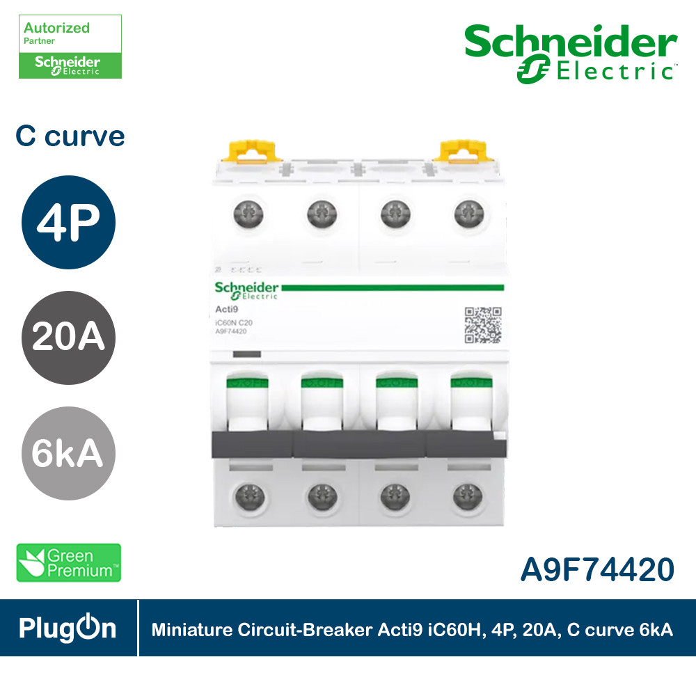 Schneider Electric Miniature circuit breaker (MCB), Acti9 iC60H 4P, 20A ...