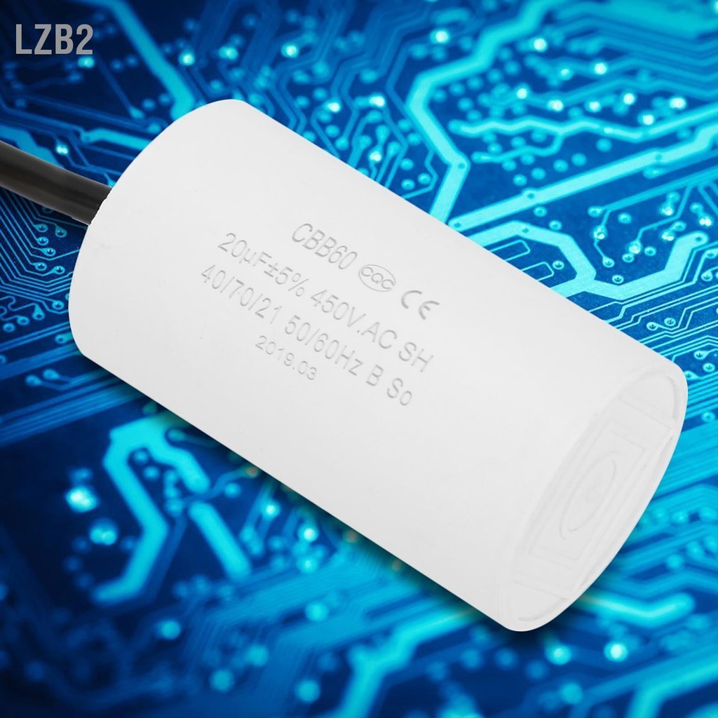 LZB2 CBB60 มอเตอร์สตาร์ทตัวเก็บประจุ 450V 20uF ตัวเก็บประจุไมโครฟารัดพร้อมสายไฟ | Shopee Thailand