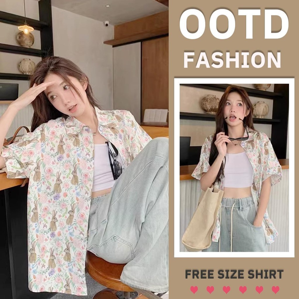 MIMI&DIDI.เสื้อเชิ้ตแขนสั้นลายดอก เสื้อแฟชั่นฮาวายลายดอกไม้หลวมสบาย ๆ น่ารักสำหรับผู้หญิง ฤดู ...