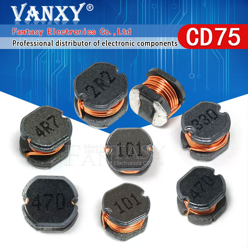 10pcs CD75 SMD Power Inductor 1R0 1R5 2R2 3R3 4R7 6R8 100 150 220 330 ...