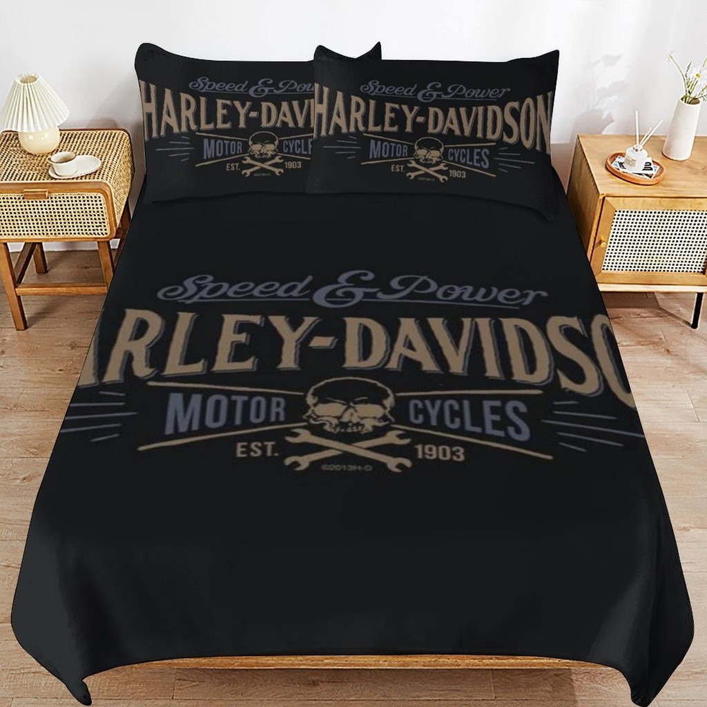 ชุดเครื่องนอน 3 ชิ้น Harley Davidson (1 ชิ้น 210*180 ซม. ปลอกผ้านวม + หมอน 70*50 ซม. Shams ...