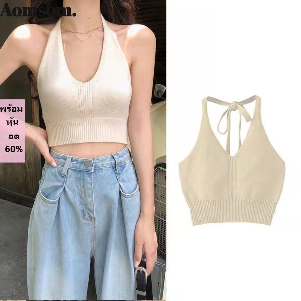Aomsom Knit Top, Casual Sweet Chest wrap Top, Summer Spice Girls Crop ...