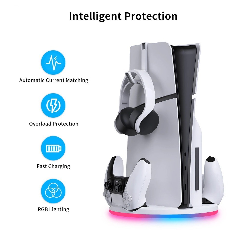 แท่นชาร์จ พร้อมตัวควบคุมคู่ ระบายความร้อน สําหรับ PS5 Slim RGB PS5 Slim ...