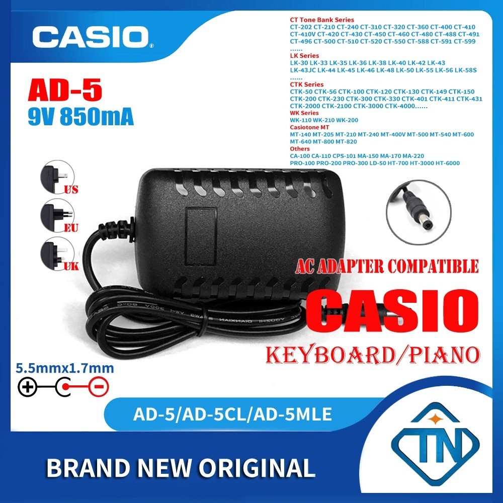 9v 850mA AD-5 ADR-8 ADR-9 อะแดปเตอร์ AC/DC สําหรับ Casio LK-103 CT-588 ...