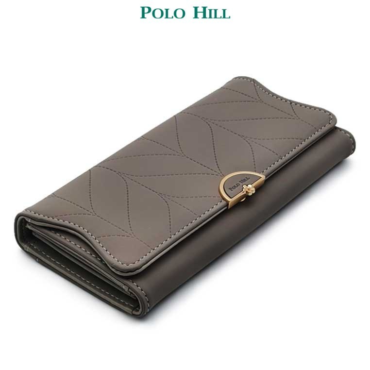 POLO HILL Ladies Leaf Inspired Stitching Long Wallet PW119 | Shopee ...