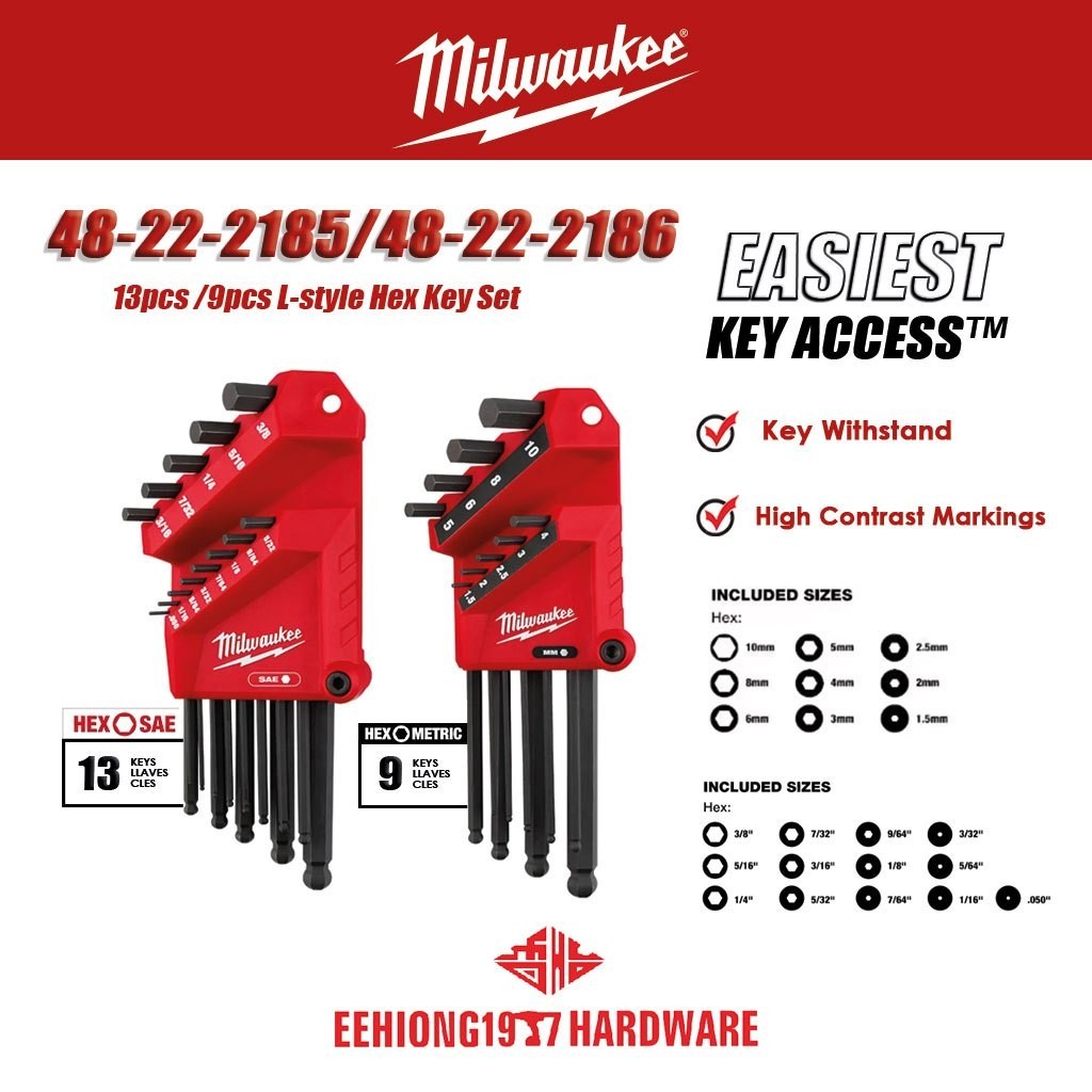 MILWAUKEE 48-22-22-22-186 13 ชิ้น 9 ชิ้น Key Ball End L-style HEX Key ...