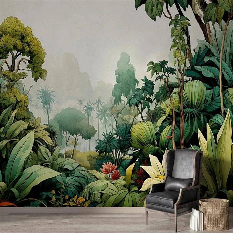 Custom Tropical Rainforest พืชดอกไม้ภูมิทัศน์ 3D ภาพภาพจิตรกรรมฝาผนังวอ ...