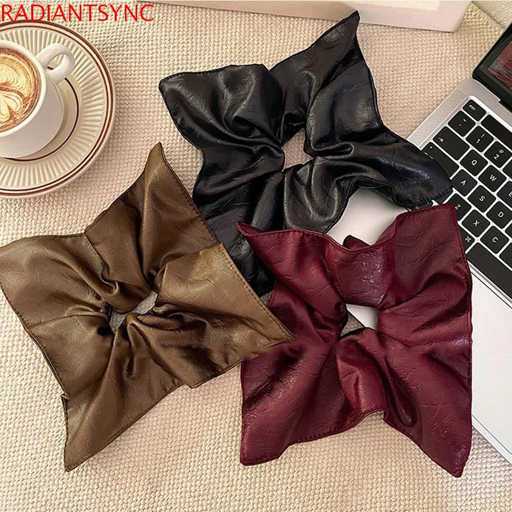 Radiantsync หนังสแควร์ผูกผม, สไตล์เกาหลียืดหยุ่นนุ่ม PU Scrunchies, หัวเชือกจีบสีทึบนุ่ม PU ขนาด ...