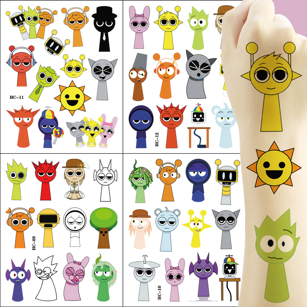 1pcs Incredibox Sprunki Music Game Tattoo สติกเกอร์การ์ตูน Water ...