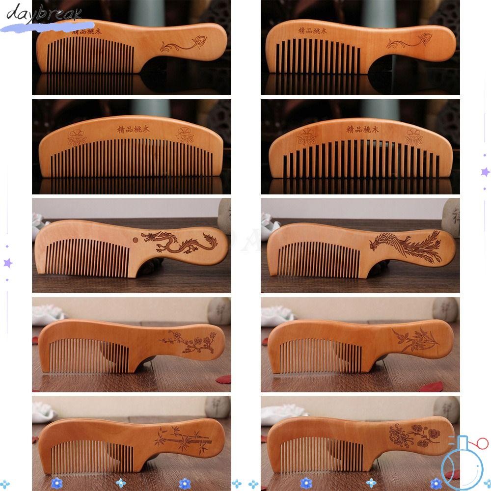 Daybreak 2 ชิ้นหวีไม้พีช, Handcrafted Anti-static Fine ฟันหวี,แฟชั่น ...