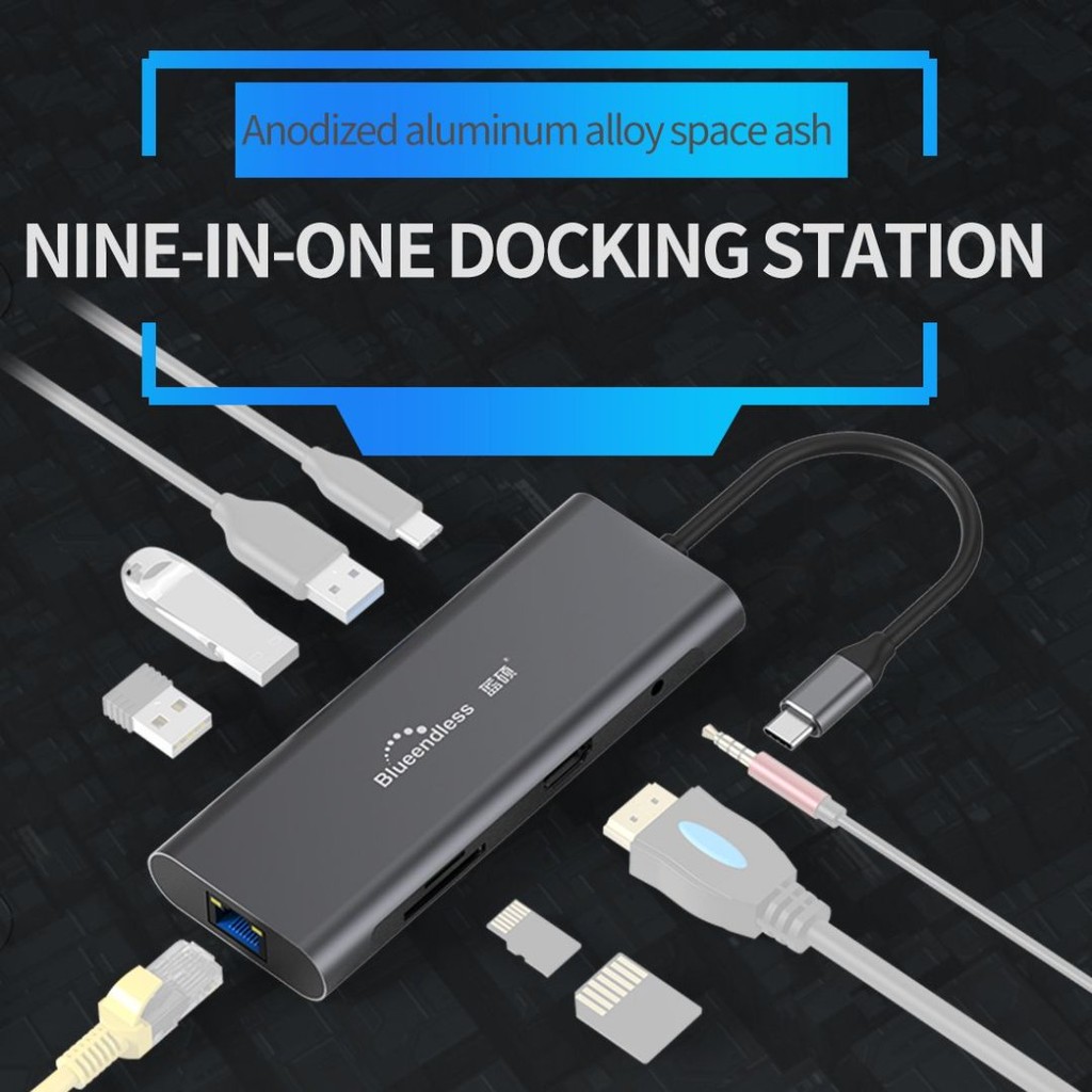 อะแดปเตอร์ฮับ Usb C ของ Blueendless 9 in 1 Docking Station,พอร์ต Lan ขอ ...