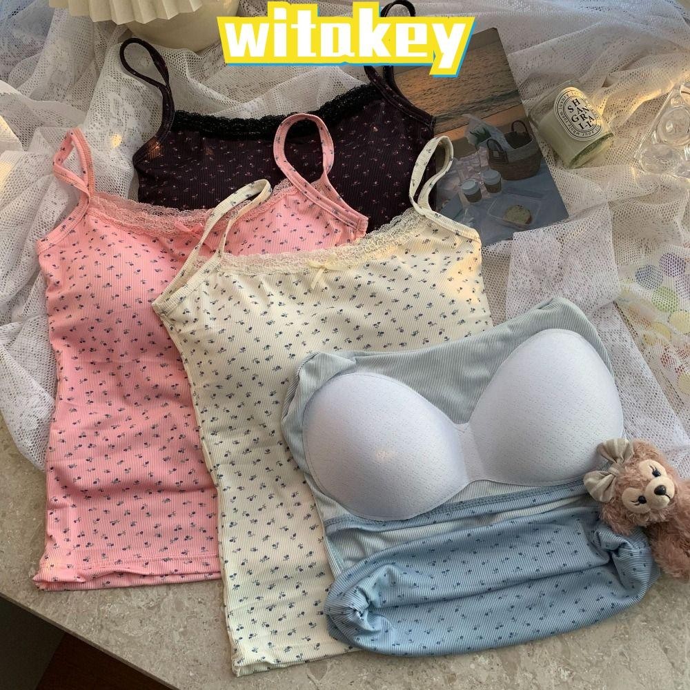Witakey เสื้อกล้ามสั้น พิมพ์ลายดอกไม้ ลูกไม้ หรูหรา แฟชั่น สําหรับผู้หญิง Y2K | Shopee Thailand