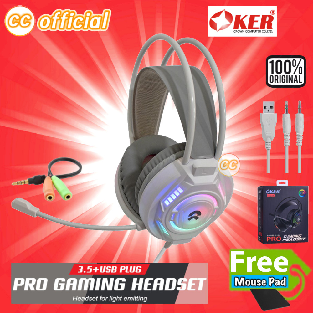 แท้100% OKER G225 สีขาว PRO GAMING HEADSET 3.5+USB หูฟัง คอมพิวเตอร์ Stereo หูฟังเกมส์มิ่ง ...