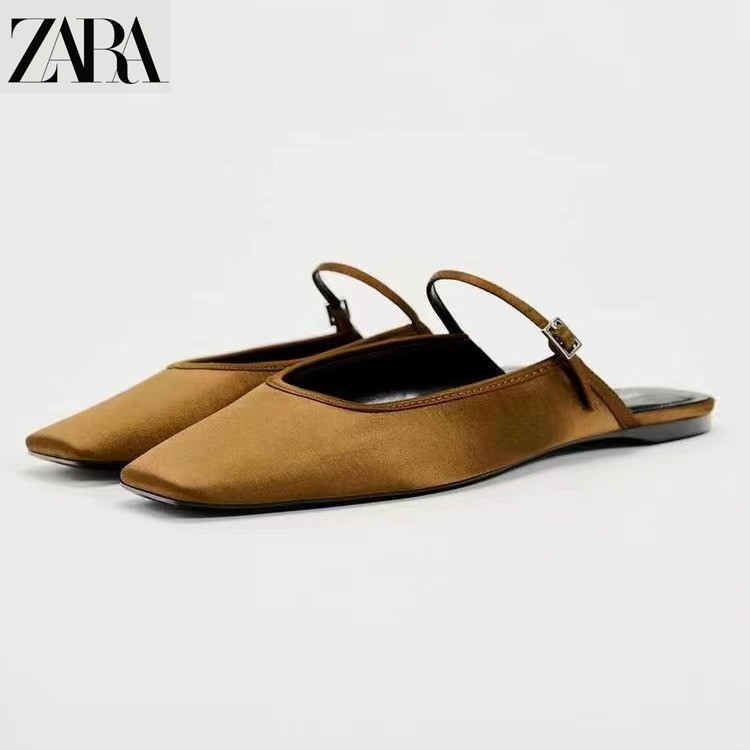 Zara Square Toe Back Laced-Up รองเท้าแตะแบนผู้หญิงแฟชั่น All-Match สวม ...