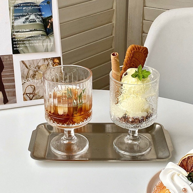 อิน สไตล์ลาย ก oblet สายแนวตั้งถ้วยไอศครีมโยเกิร์ตขนมเครื่องดื่มน้ํา ...