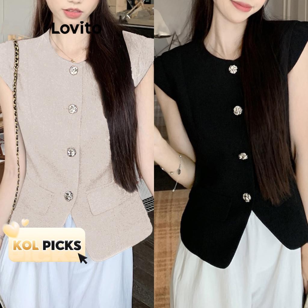 (KOL‘s pick) Lovito เสื้อแขนกุดผู้หญิง แต่งกระดุมหน้า สีพื้น สไตล์ลำลอง ... (KOL‘s pick) Lovito เสื้อแขนกุดผู้หญิง แต่งกระดุมหน้า สีพื้น สไตล์ลำลอง ...