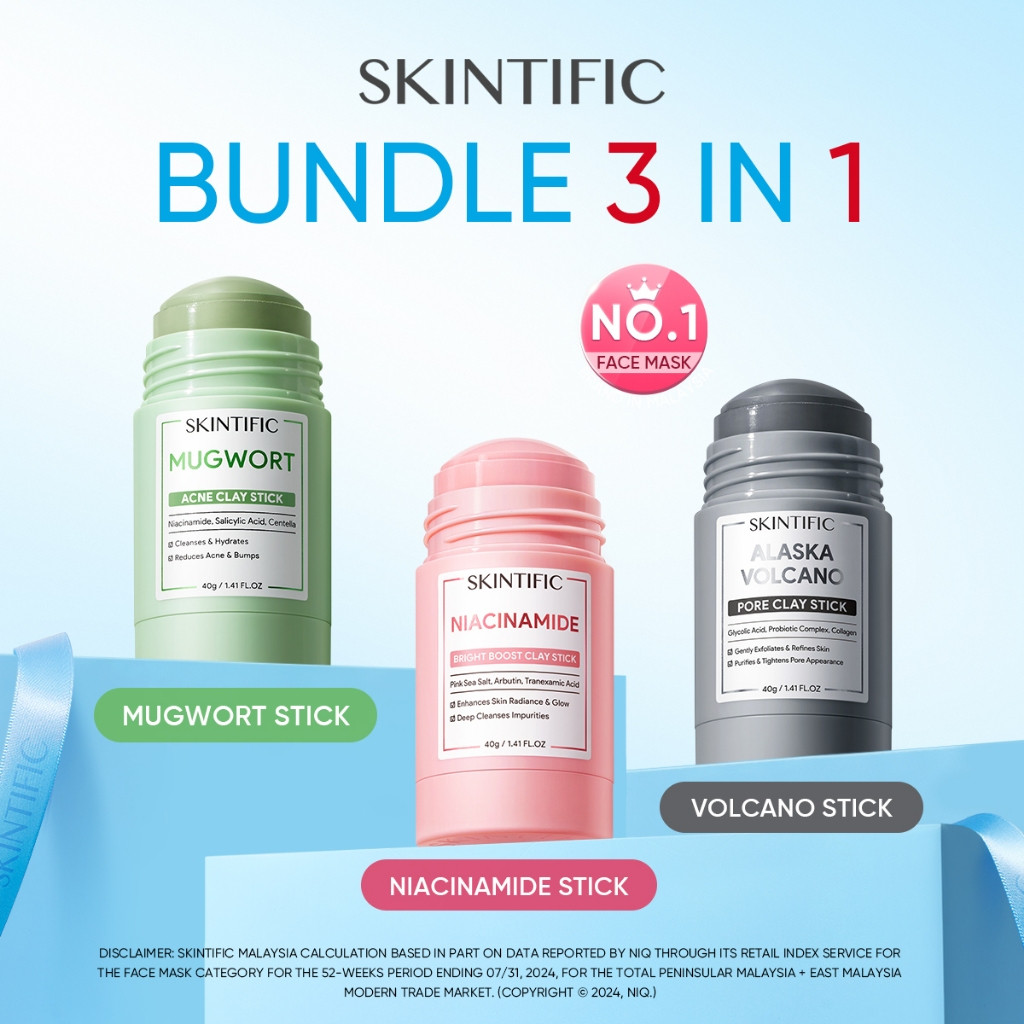 [3 ชิ้น]skintific Clay Mask Stick kit / Mugwort Clay Mask Stick+ Alaska ...