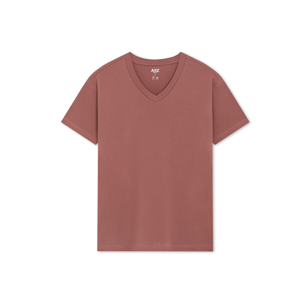 AIIZ (เอ ทู แซด) - เสื้อยืดผู้หญิงคอวีสีพื้น ปักโลโก้ AIIZ ผ้าคอตตอน ...