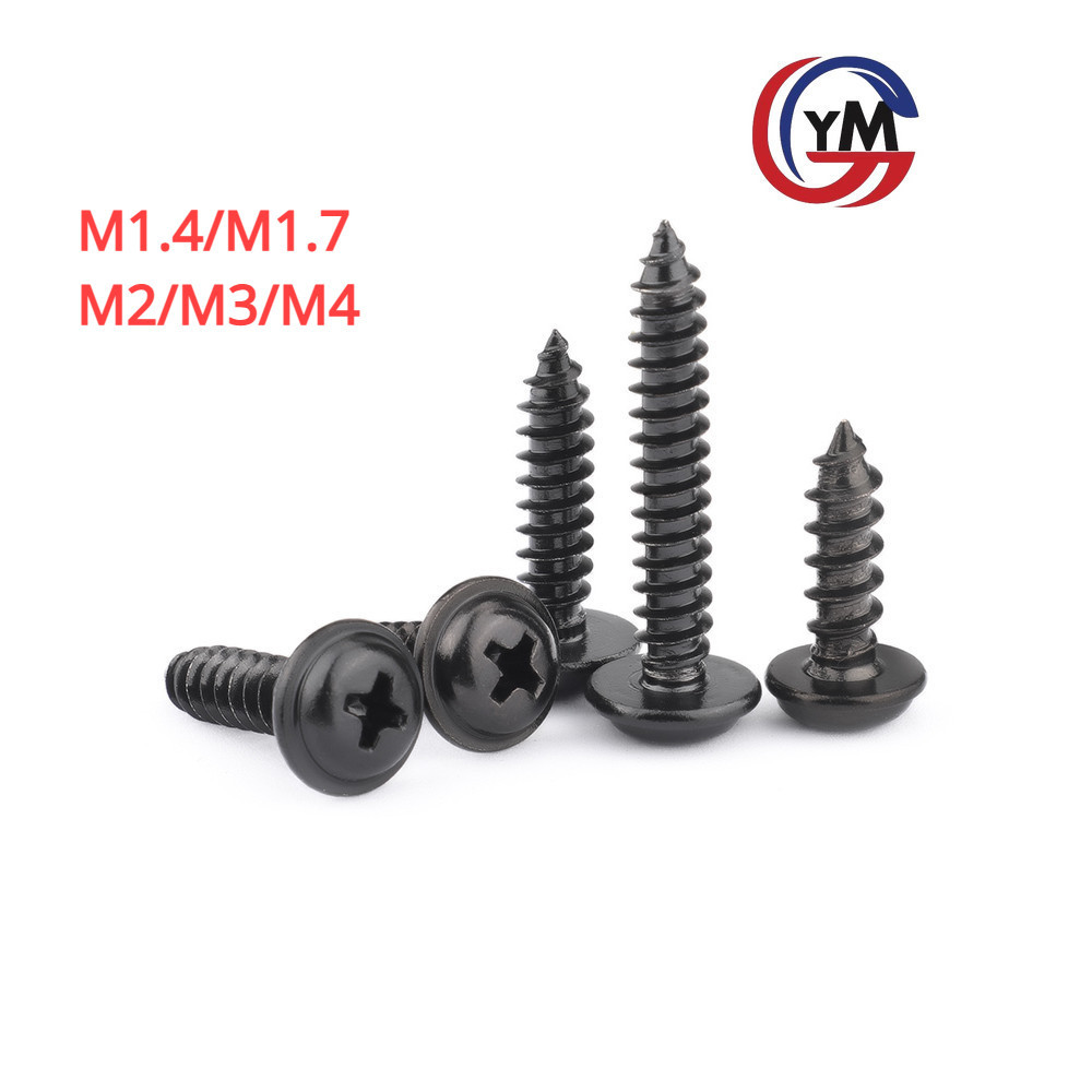 [YHM1] สีดำ สกรู น๊อต สกรูปลายแหลมหัวนูน หัวP หัวเวเฟอร์ เจาะไม้ ปลาย ...