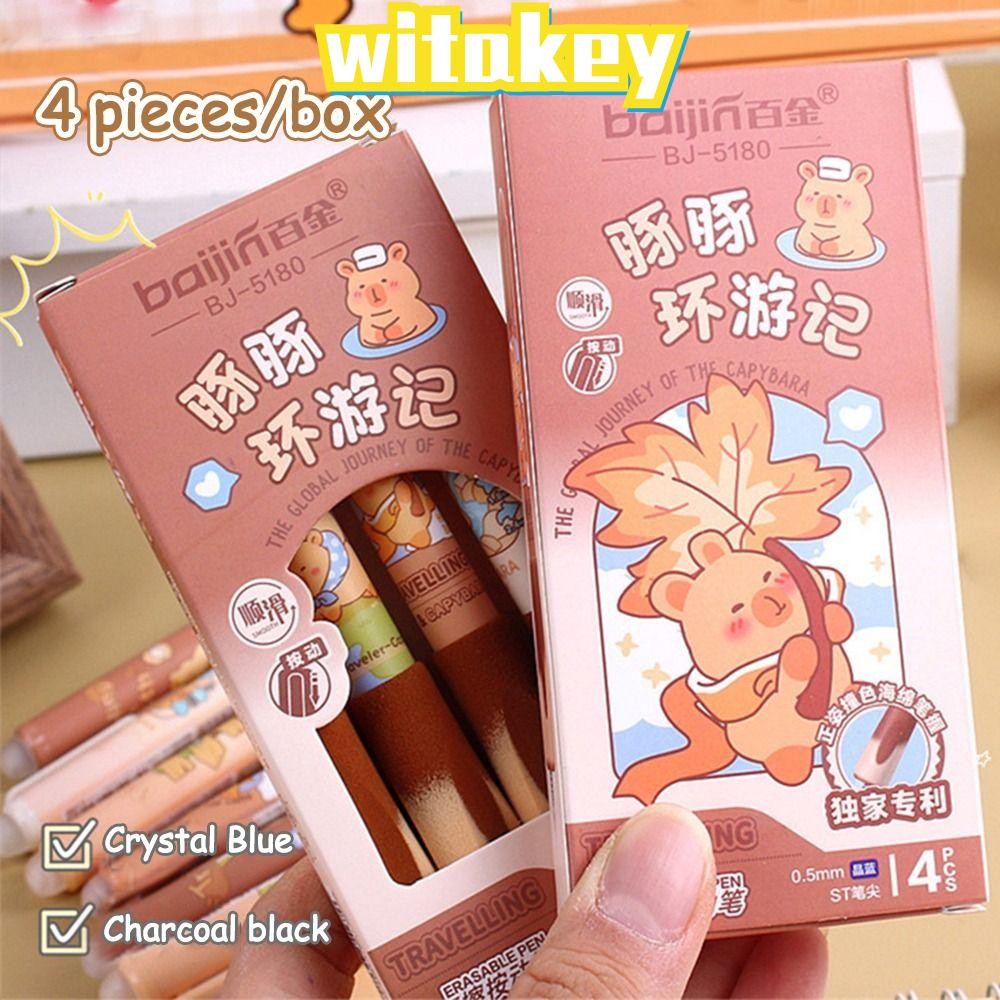 Witakey ปากกาลบได้ 4 ชิ้น, ปากกาเจล Capybara หมึกสีน้ําเงิน/ดํา, น่ารักแห้งเร็วกดปากกาลายเซ็น ...