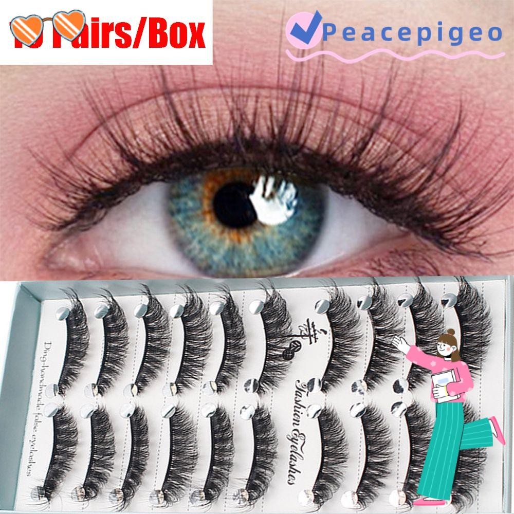 Peacepigeo 10 คู่ False Lashes Eye แต่งหน้าเครื่องมือ Volume Eyelashes Cross สั้นธรรมชาติ ...