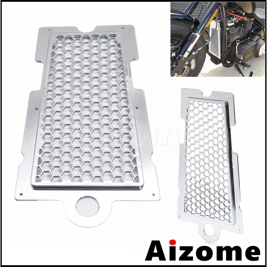 AI Chrome Motorcycle Radiator Protection Guard Grille Cover For Harley ...