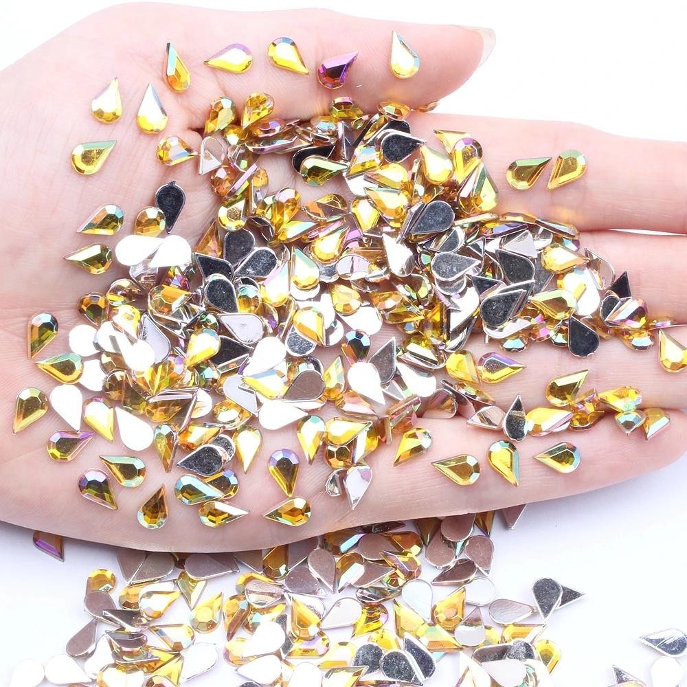 ใหม่ 4x6 มม.500 ชิ้นแบน Facets อะคริลิค Rhinestone Tear Shape หลายสี ...
