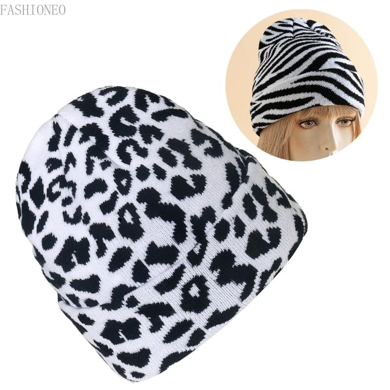 Fas Gothic ถักหมวกฮาโลวีนวัวรูปแบบ Cheetah รูปแบบ Unisex หมวกเครื ่ อง ...