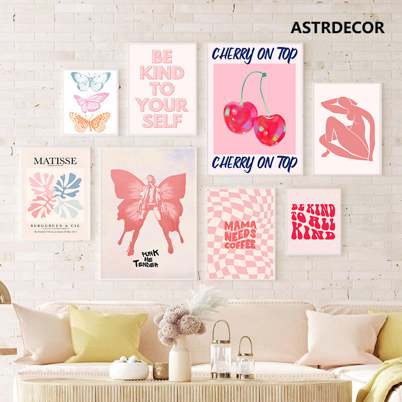สีชมพูสี Girly โปสเตอร์น่ารักผีเสื้อ Cherry Tiger Trend Gallery ภาพวาด ...