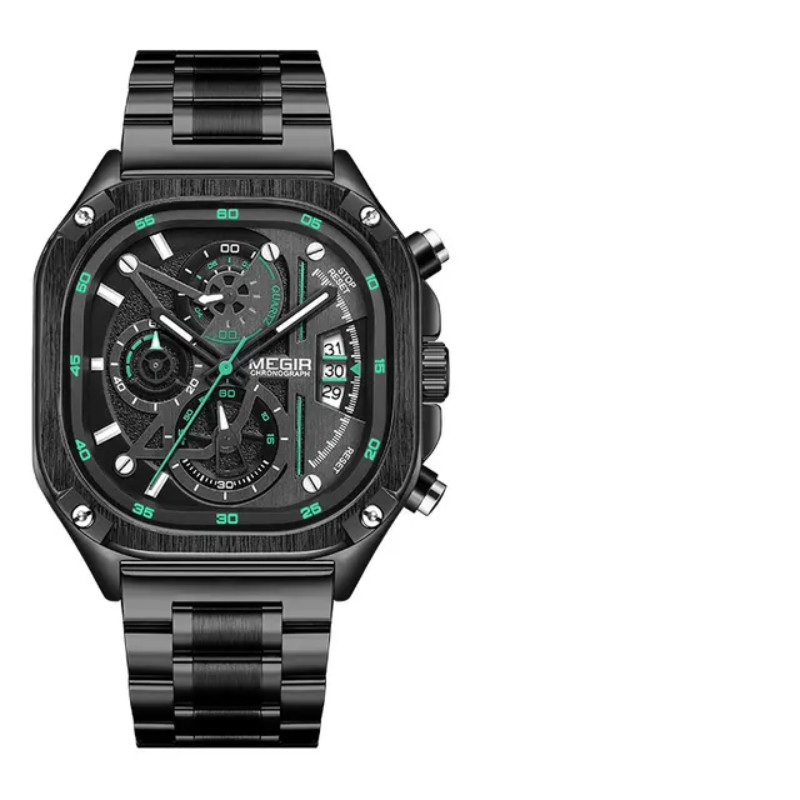 Megir Square Dial Quartz Watch - นาฬิกาข้อมือผู้ชายแบบเดิมพร้อมโครโน ...