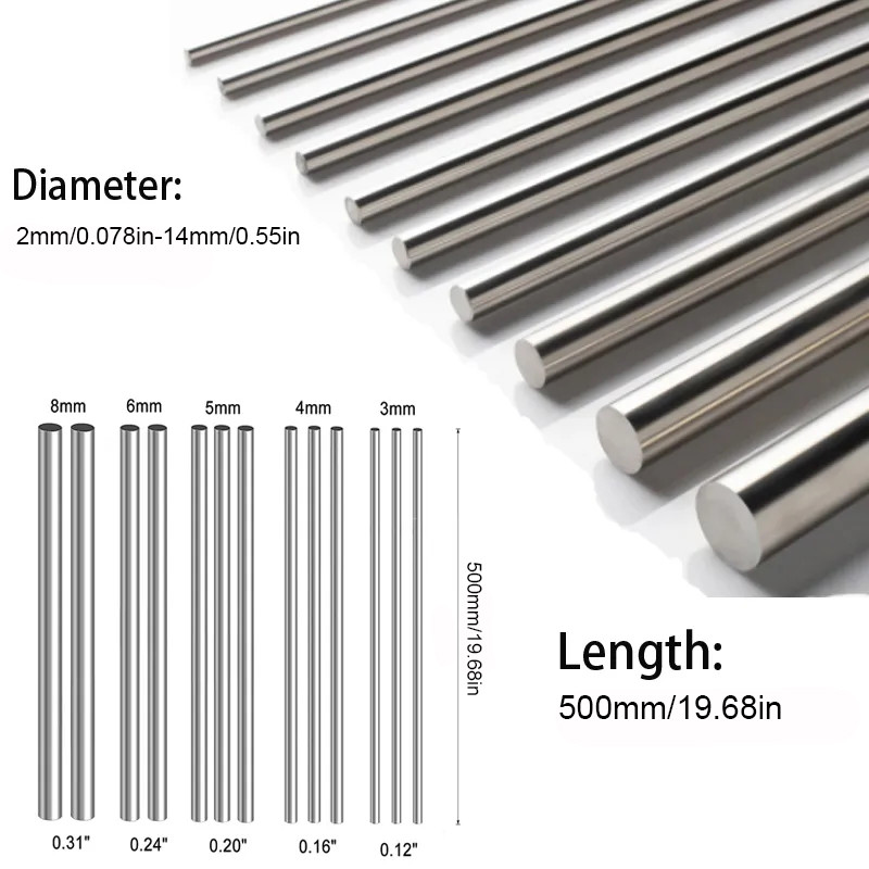 Stainlesss Steel Round Rods (2mm - 14mm) for DIY Projects - 1/5Pcs ...