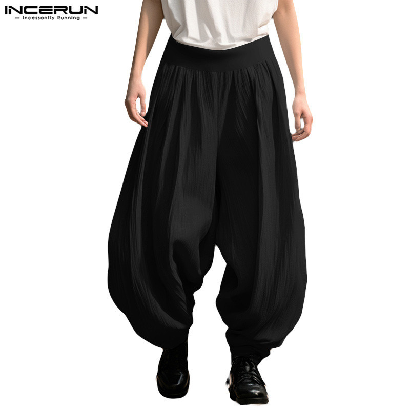 Incerun กางเกงขากว ้ างหลวมแฟชั ่ นผู ้ ชายสีทึบ | Shopee Thailand