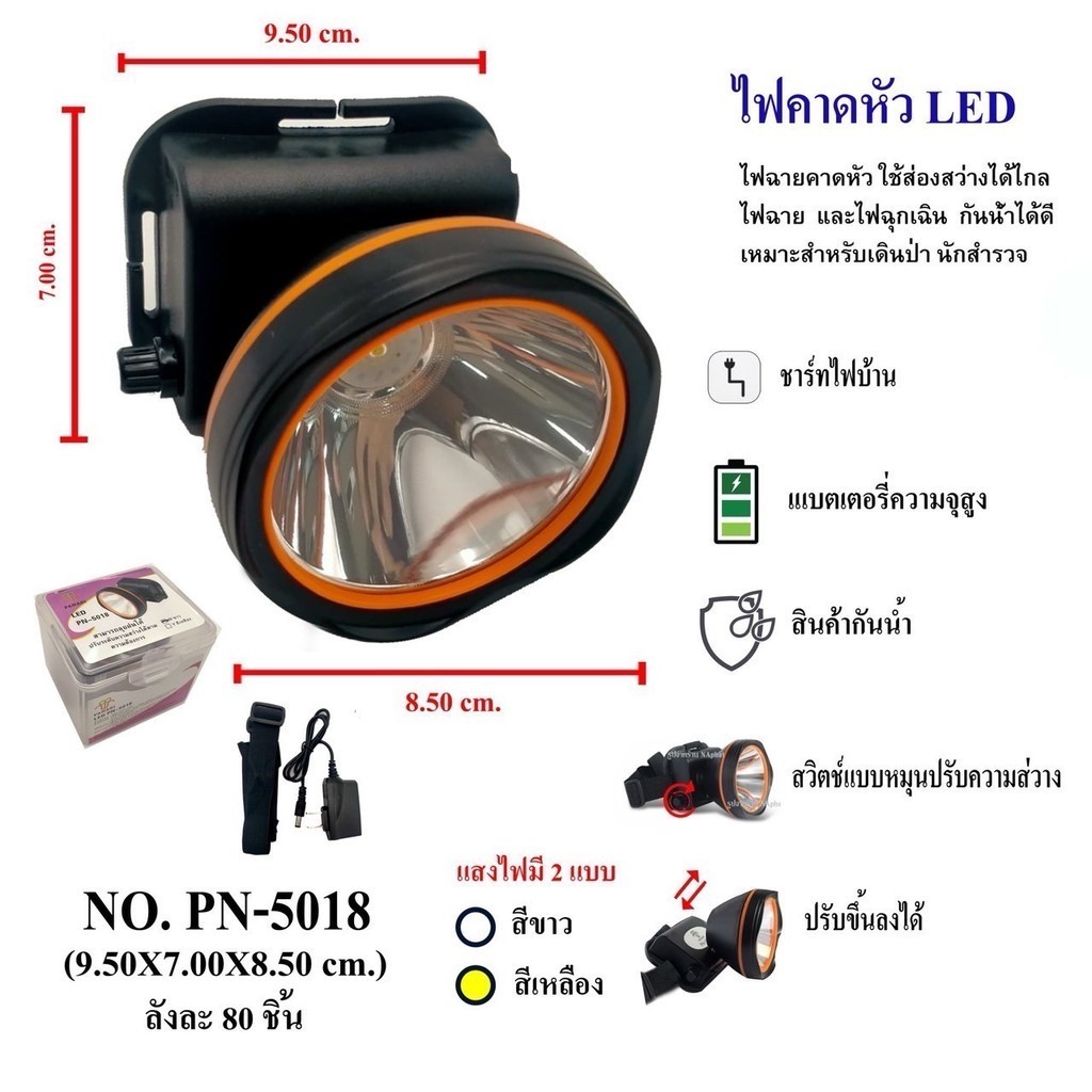 PANASI ไฟฉายคาดหัว คาดศรีษะ LED รุ่น PN-5018 ประหยัดไฟ ใช้งานกลางฝนได้ ...