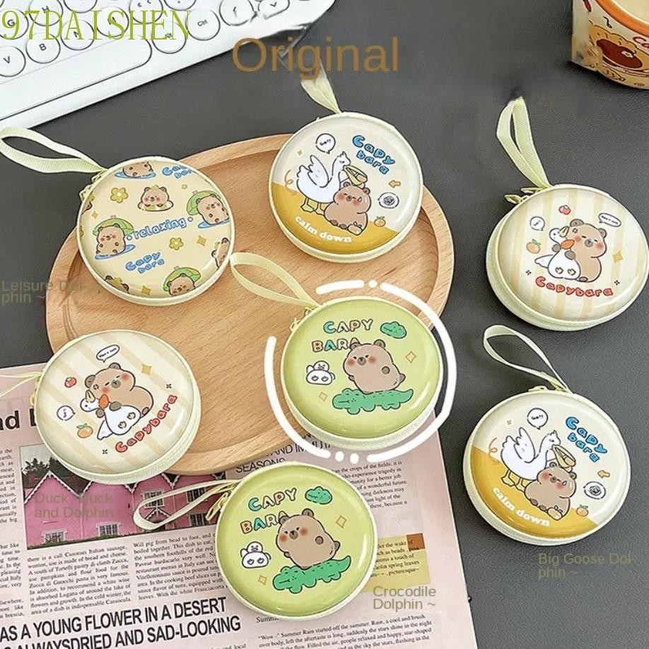 ดาishen1 กระเป๋าใส่เหรียญจานดีบุกทรงกลม,มินิกันน้ํา คาปิบาระ หูฟัง ...