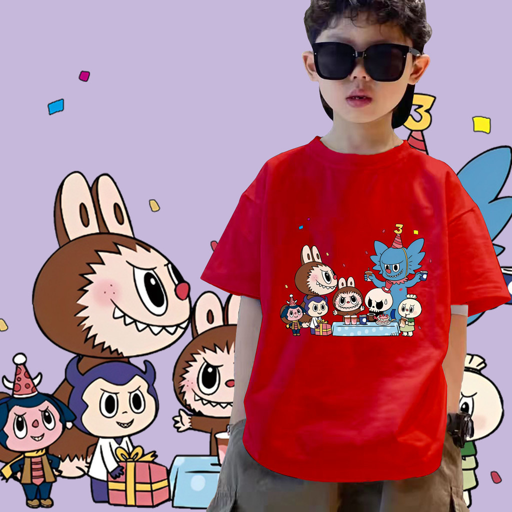 2024 แฟชั ่ น Labubu Labu Boo เสื ้ อยืดเด ็ กการ ์ ตูน Pop Mart การ ...