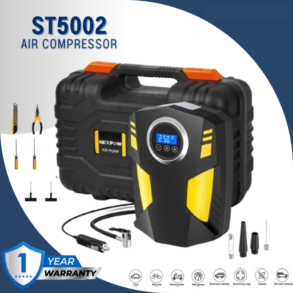 JANTECH ST5002 เครื่องปั๊มลมไฟฟ้า เครื่องปั๊มลมยางแบบพกพา Car Air Compressor Tire Inflator 150 ...