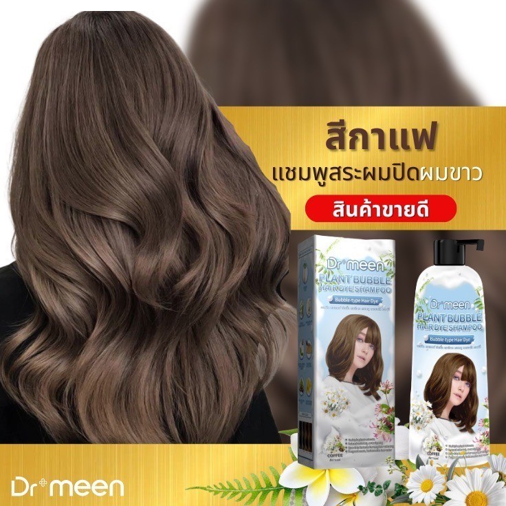 แชมพูพืชปิดผมหงอก ปิดผมขาว plant bubble hair dye Dr’meen [1 ขวดใหญ่ ...
